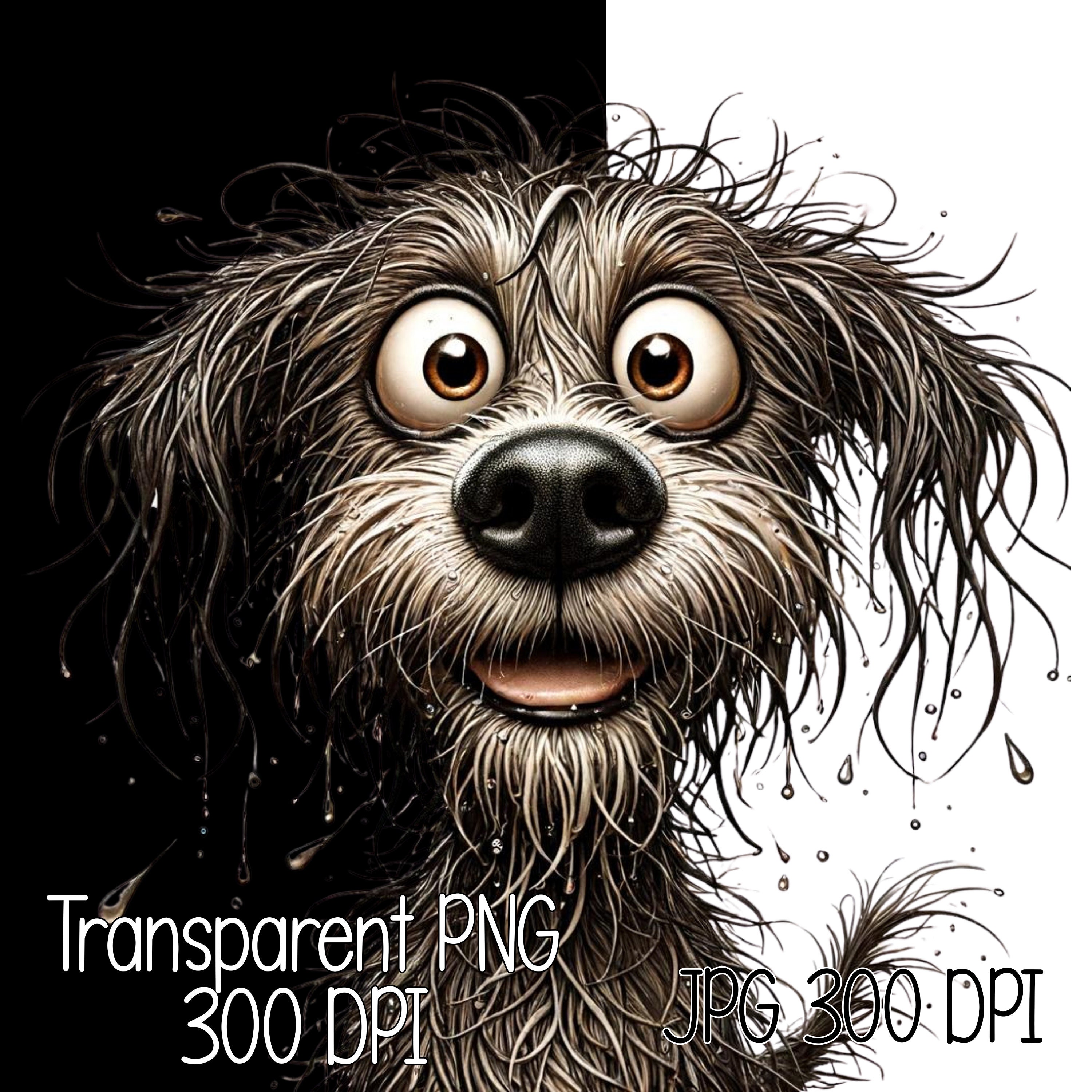 Curious Silly Wet Dog Illustration | Digital Download | Clipart PNG JPG ...
