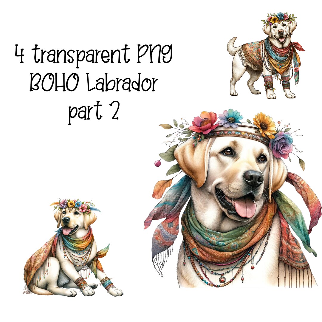 4 PNG Boho Labrador Dog Part 2 Transparent Clipart Digital Download ...