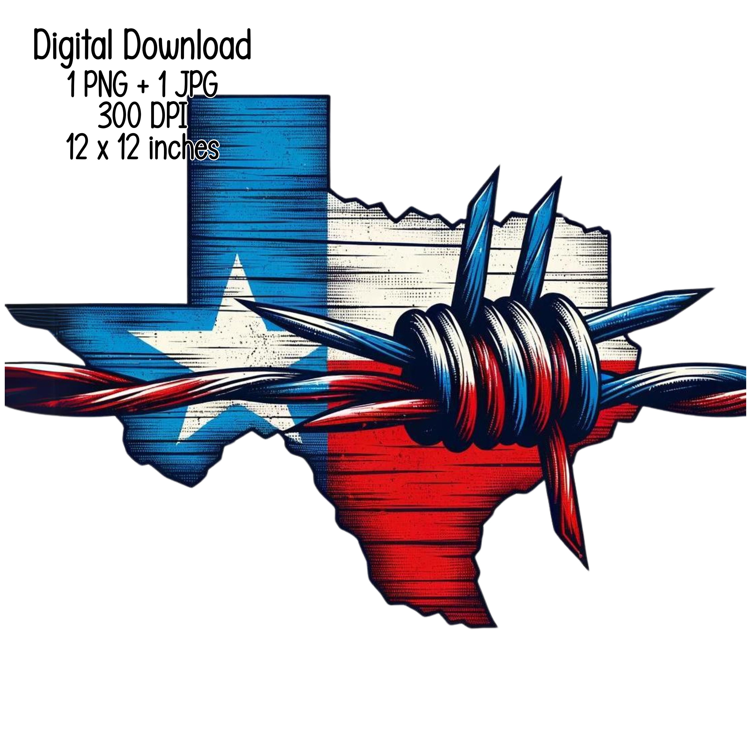 Texas Map and Flag Border Barbed Wire Fence Digital Download, TX ...