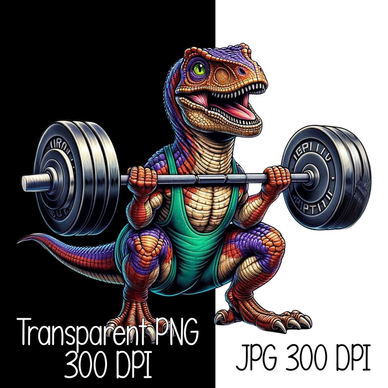 Cartoonish Dinosaur Weight Lifter Illustration Digital Download Clipart ...