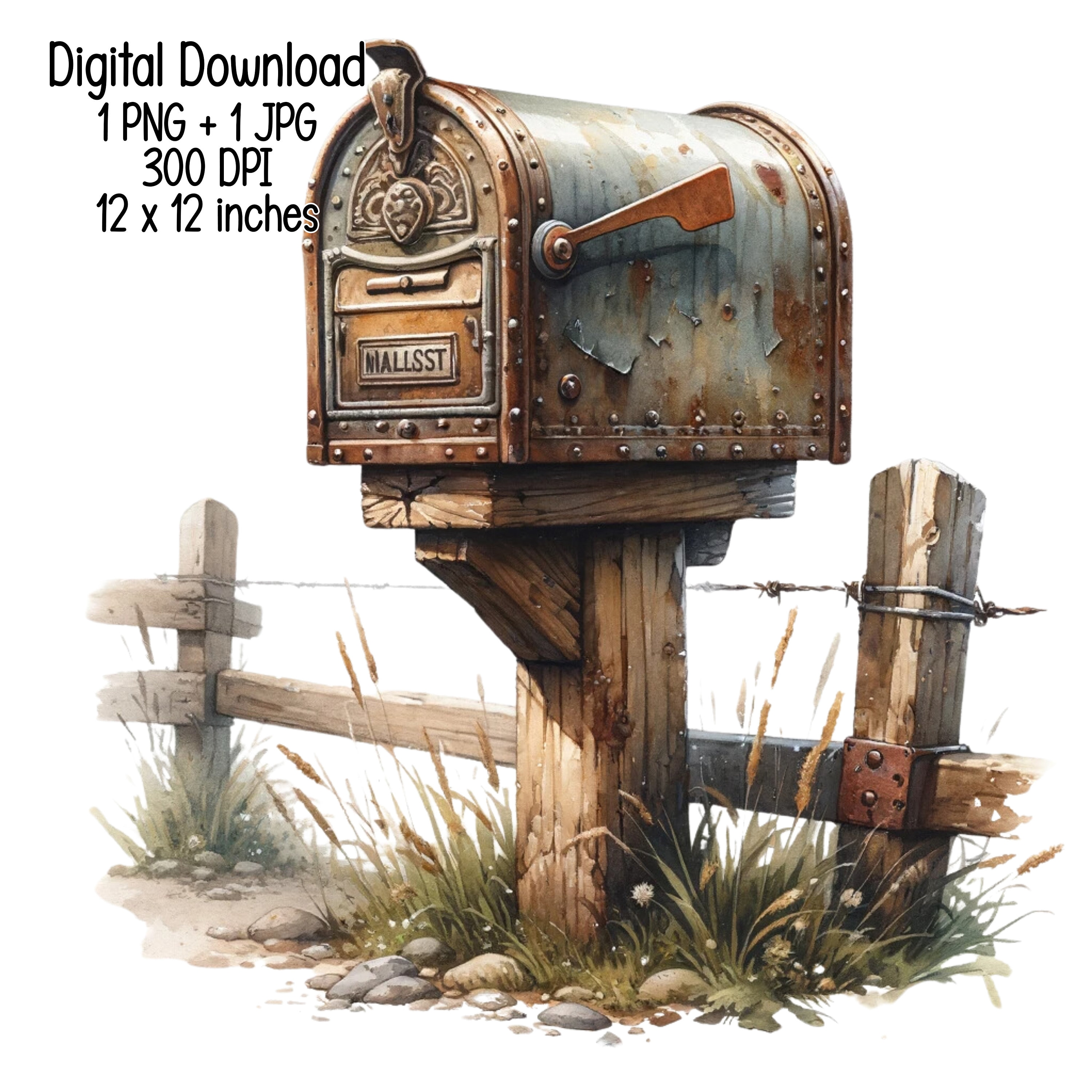 Rustic Old Rural Mailbox, American Country Watercolor Clipart ...