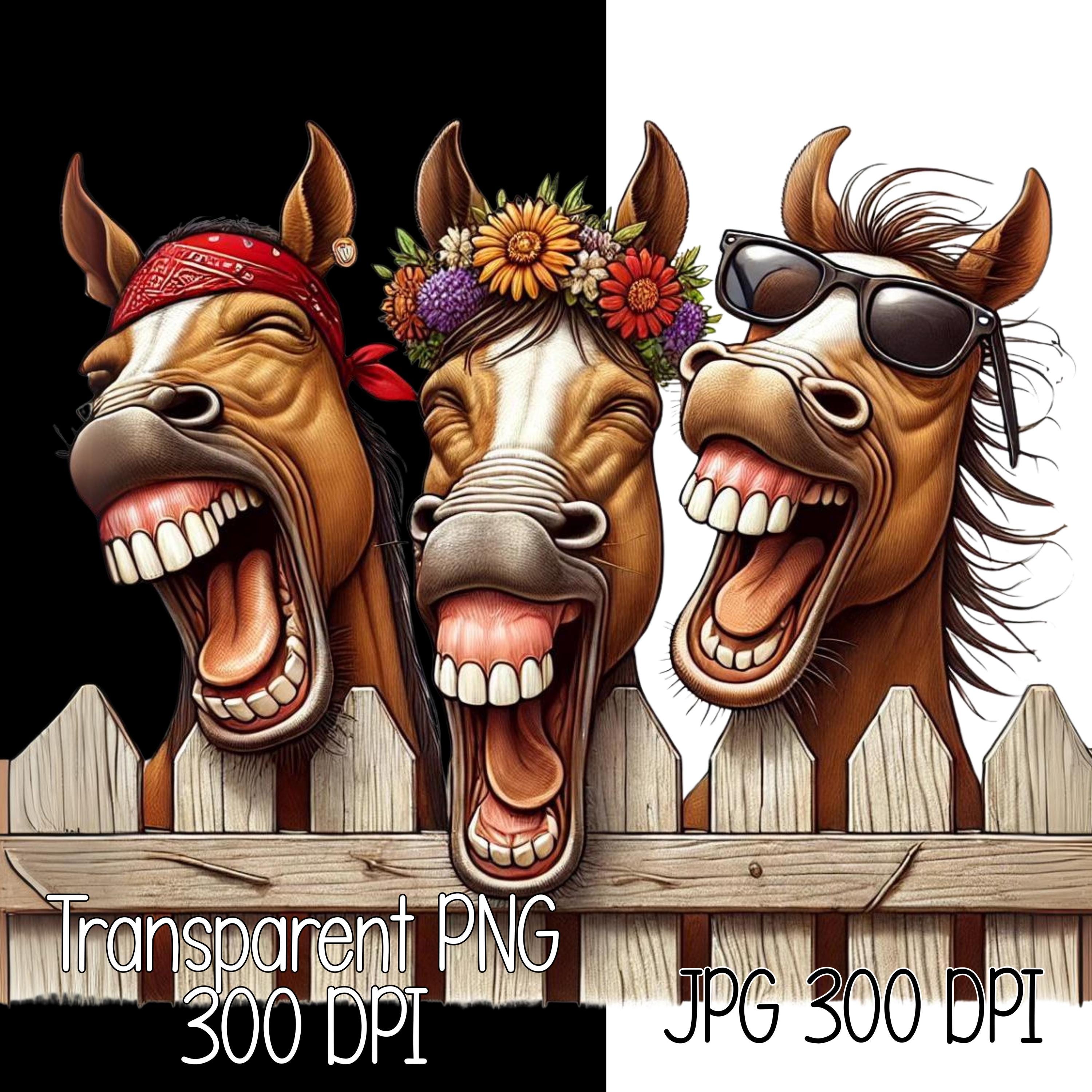 Crazy Funny Horses Clipart Illustration Humorous Horse Digital Download ...