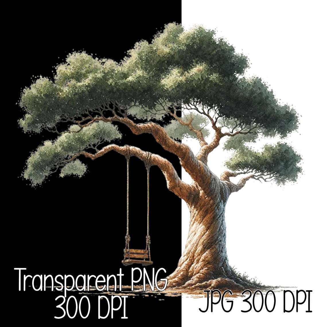 Rope Swing From Tall Tree, Watercolor Clipart Commercial Use ...