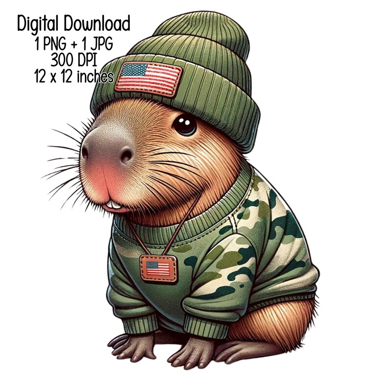 Patriotic Capybara Digital Download Illustration Capa in Camo USA Flag ...