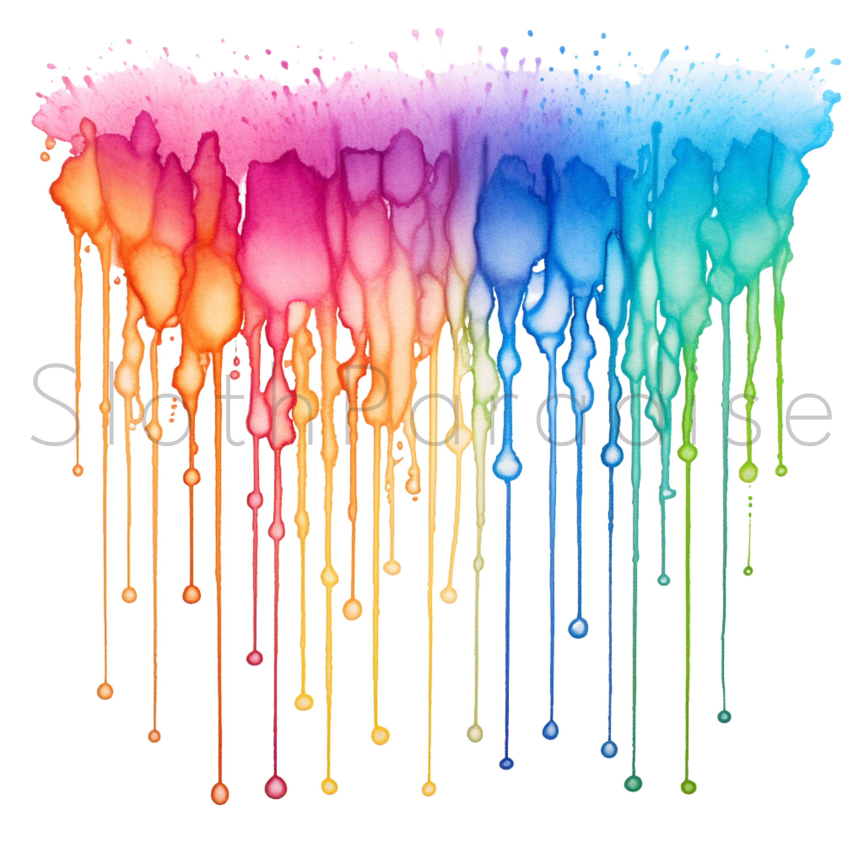 16 PNG Watercolor Rainbow Color Drips Transparent Watercolor Clipart ...