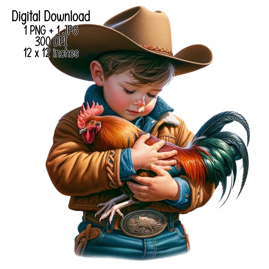 Texan Boy With a Rooster Texas Egg Farmer Boy Watercolor Clipart ...