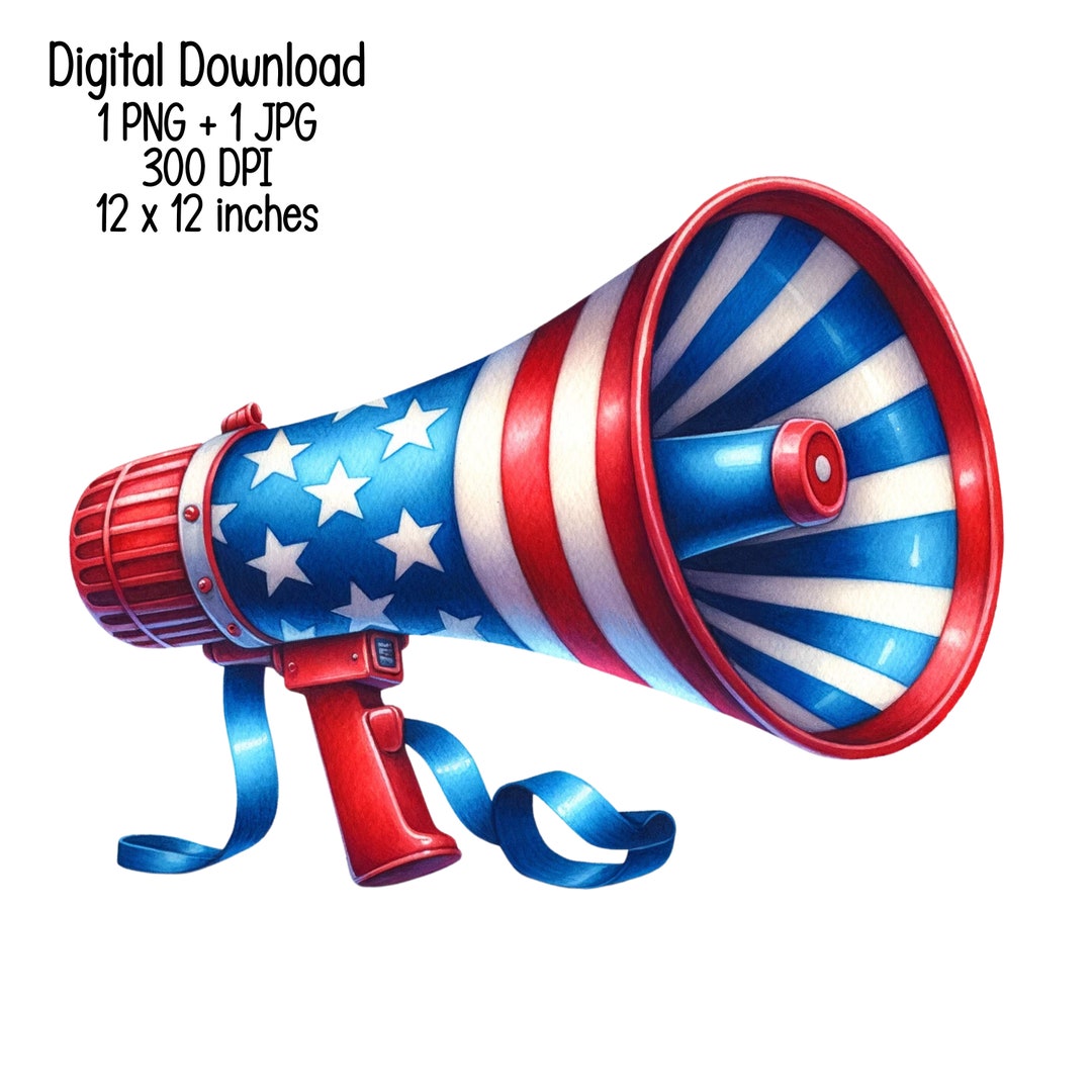 Cheer Coach USA Flag Megaphone Watercolor Clipart Commercial Use ...