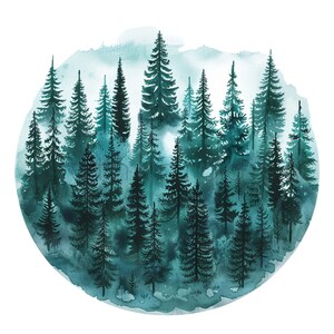 9 JPG Turquoise Pine Tree Forest Digital Download Monochrome Forest ...