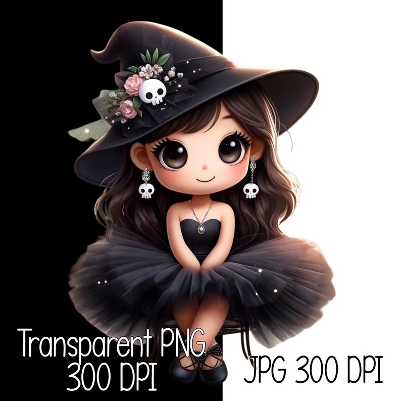 Cute Adorable Witch Digital Download, Black Tutu Illustration Clipart ...