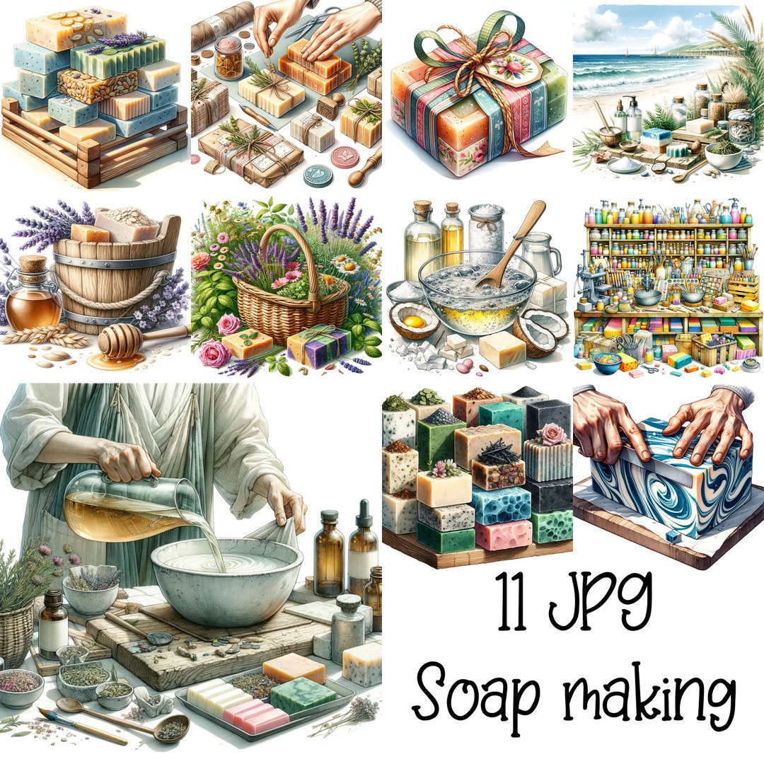 11 JPG Soap Making Process Watercolor Digital Download Commercial Use ...