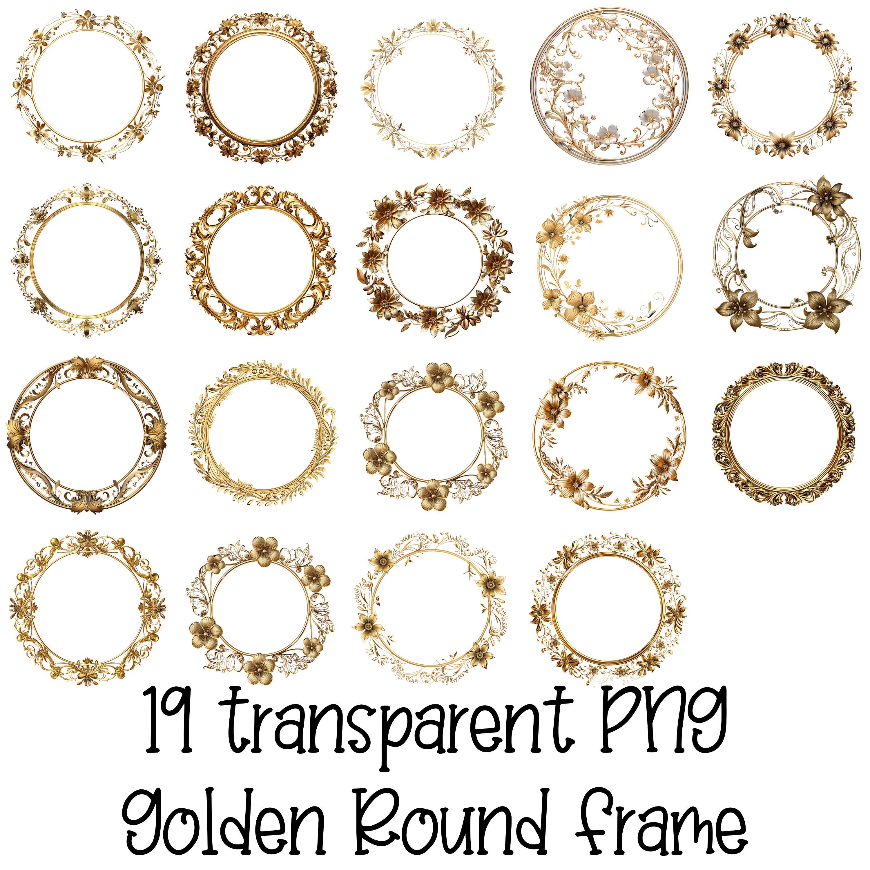 19 PNG Golden Round Frames Transparent Clipart Digital Download ...