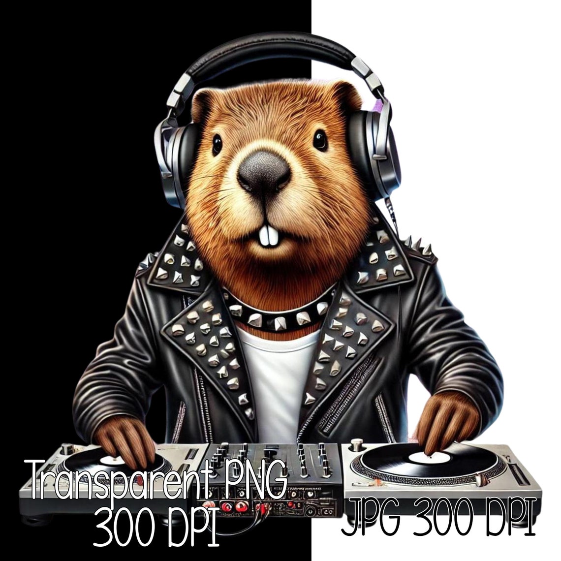 DJ Beaver Beat Clipart Cool Beaver in Leather Jacket With Spikes ...