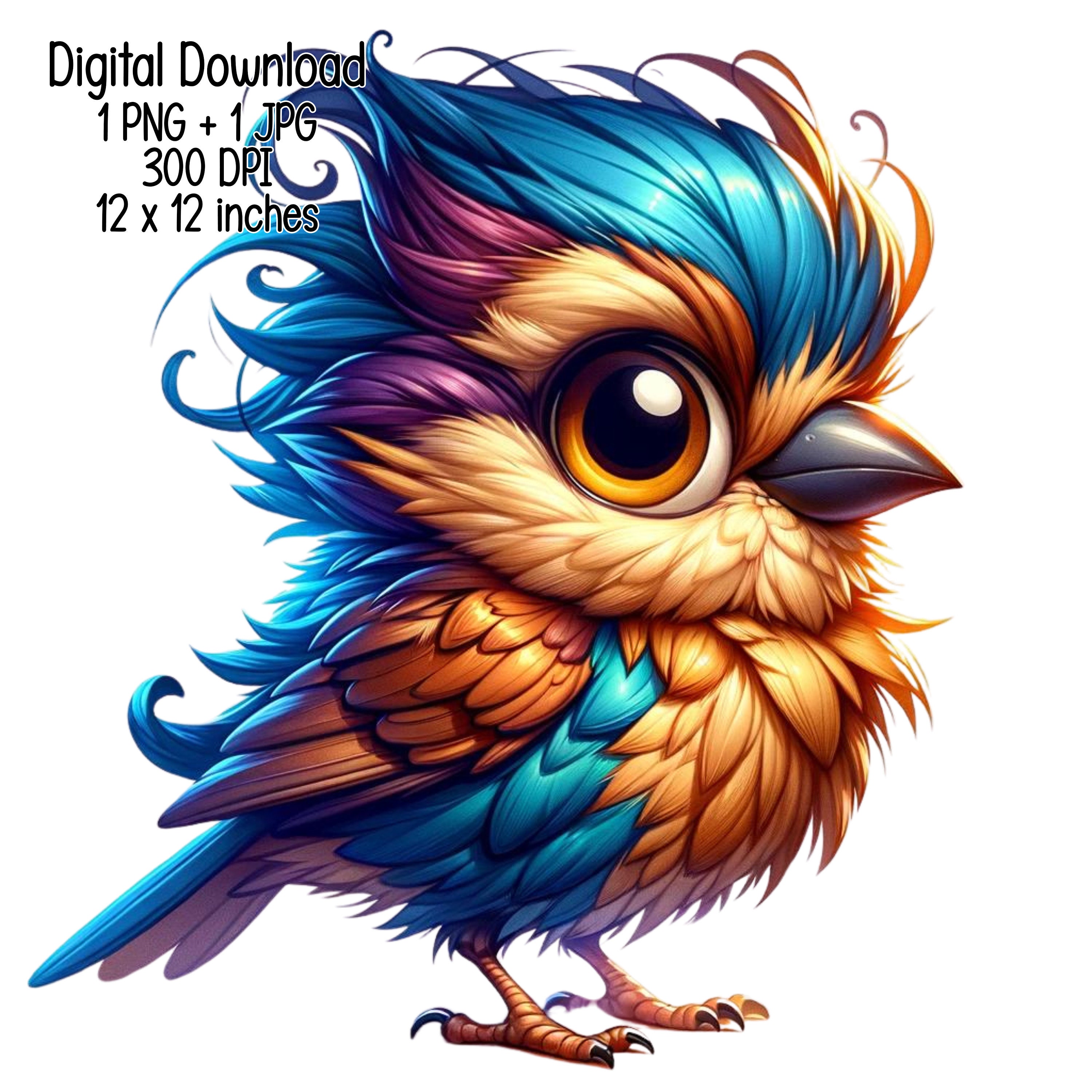 Funny Cute Colorful Humorous Sparrow Bird Illustration Clipart ...