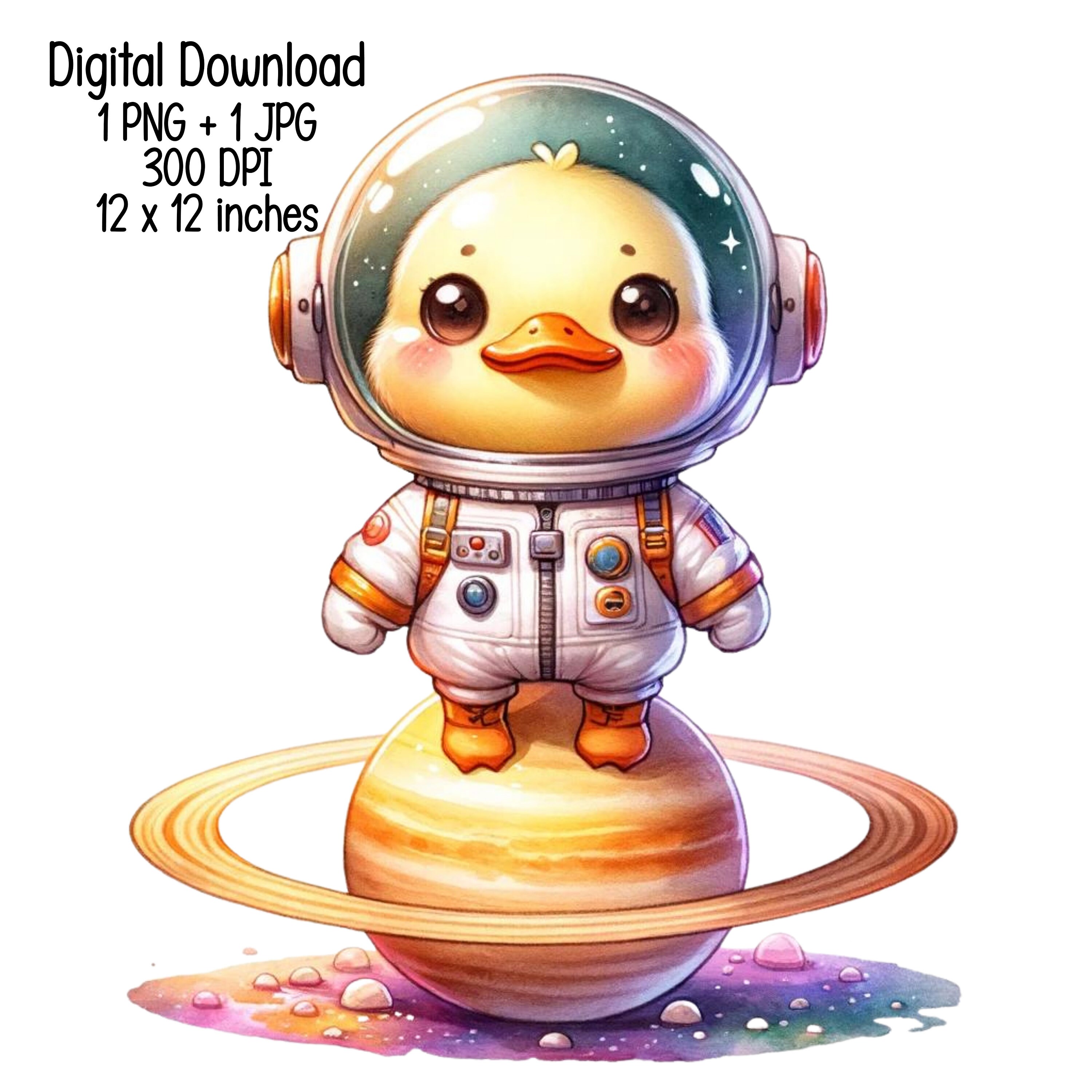 Baby Duck on Saturn Clipart Illustration Duck Astronaut Commercial Use ...