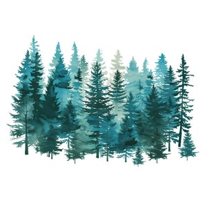 9 JPG Turquoise Pine Tree Forest Digital Download Monochrome Forest ...
