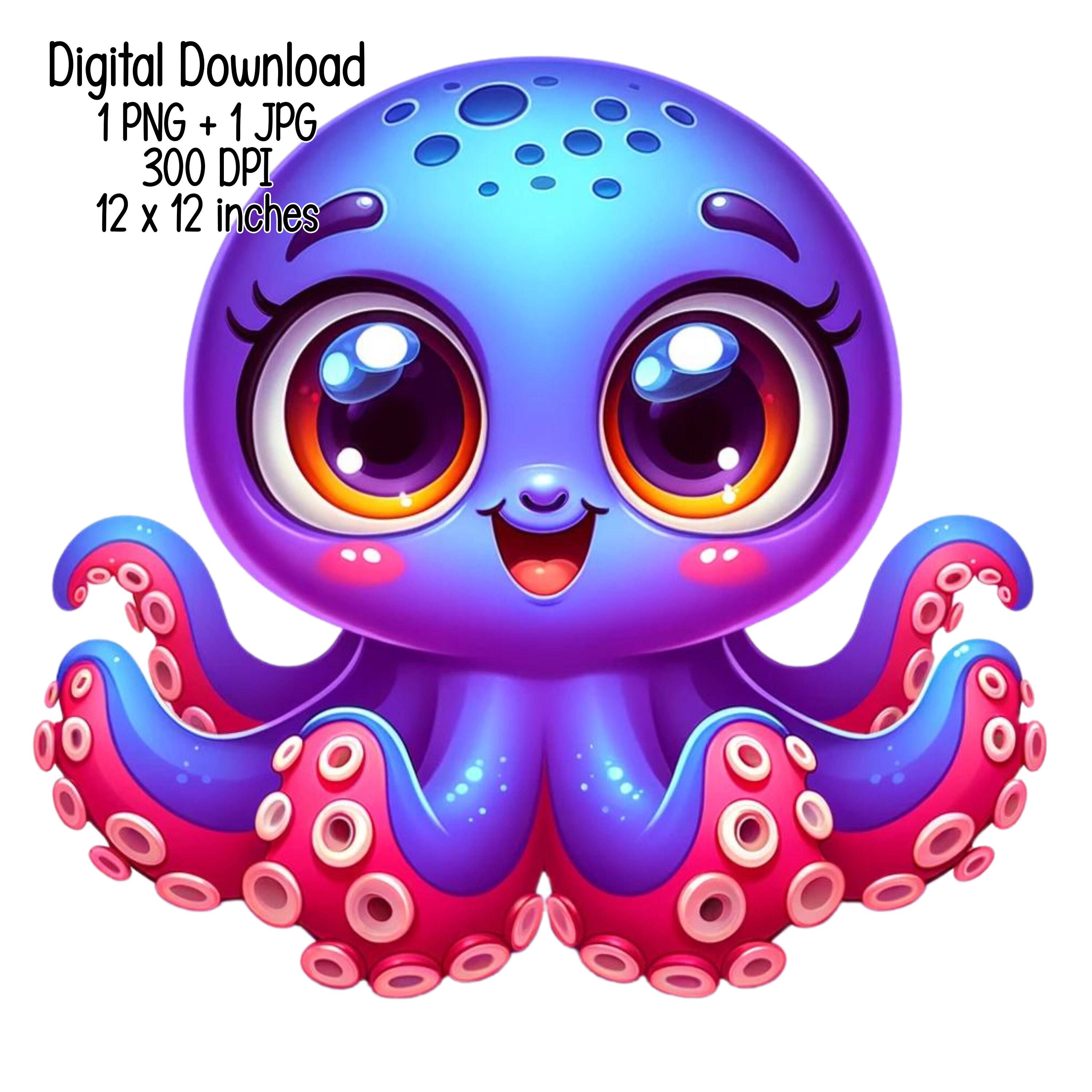 Octopus Cute Children Clipart Illustration Sea Animals Commercial Use ...