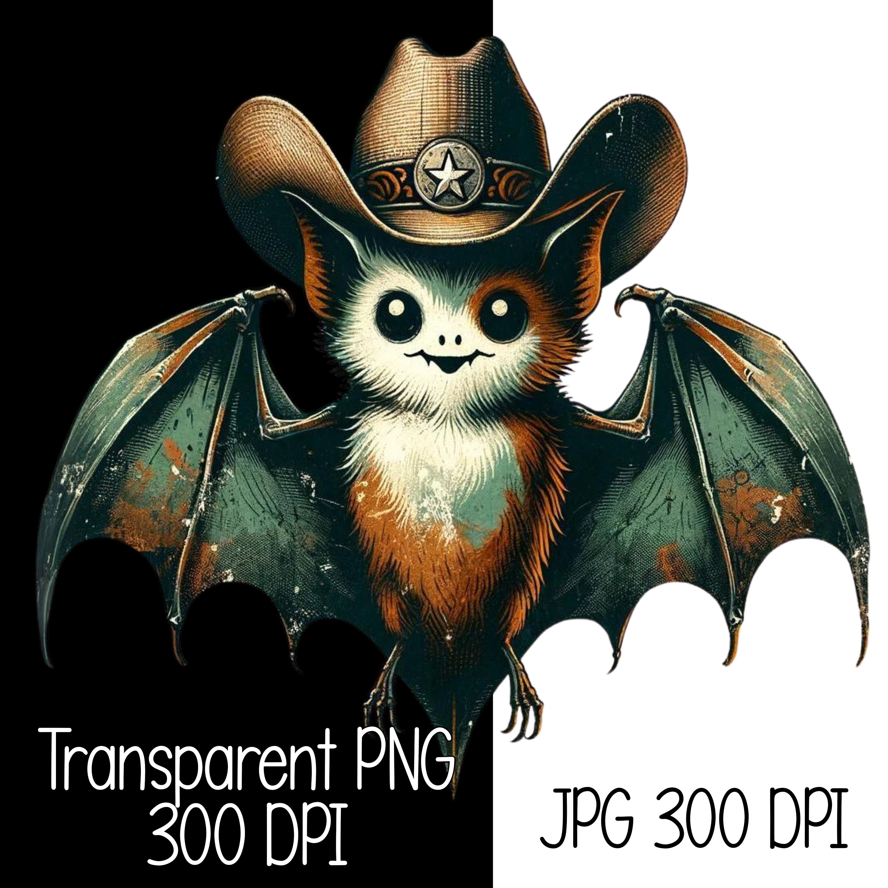 Texas Bat With Cowboy Hat Transparent PNG JPG Humorous Vintage Feel ...