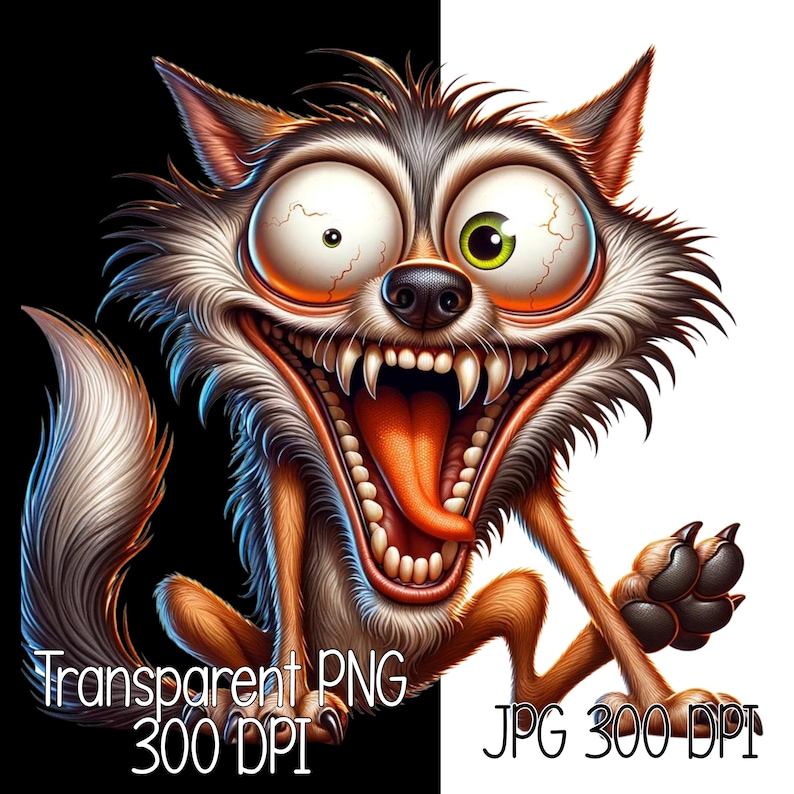Surprised Silly Wolf Clipart Illustration - Digital Download ...