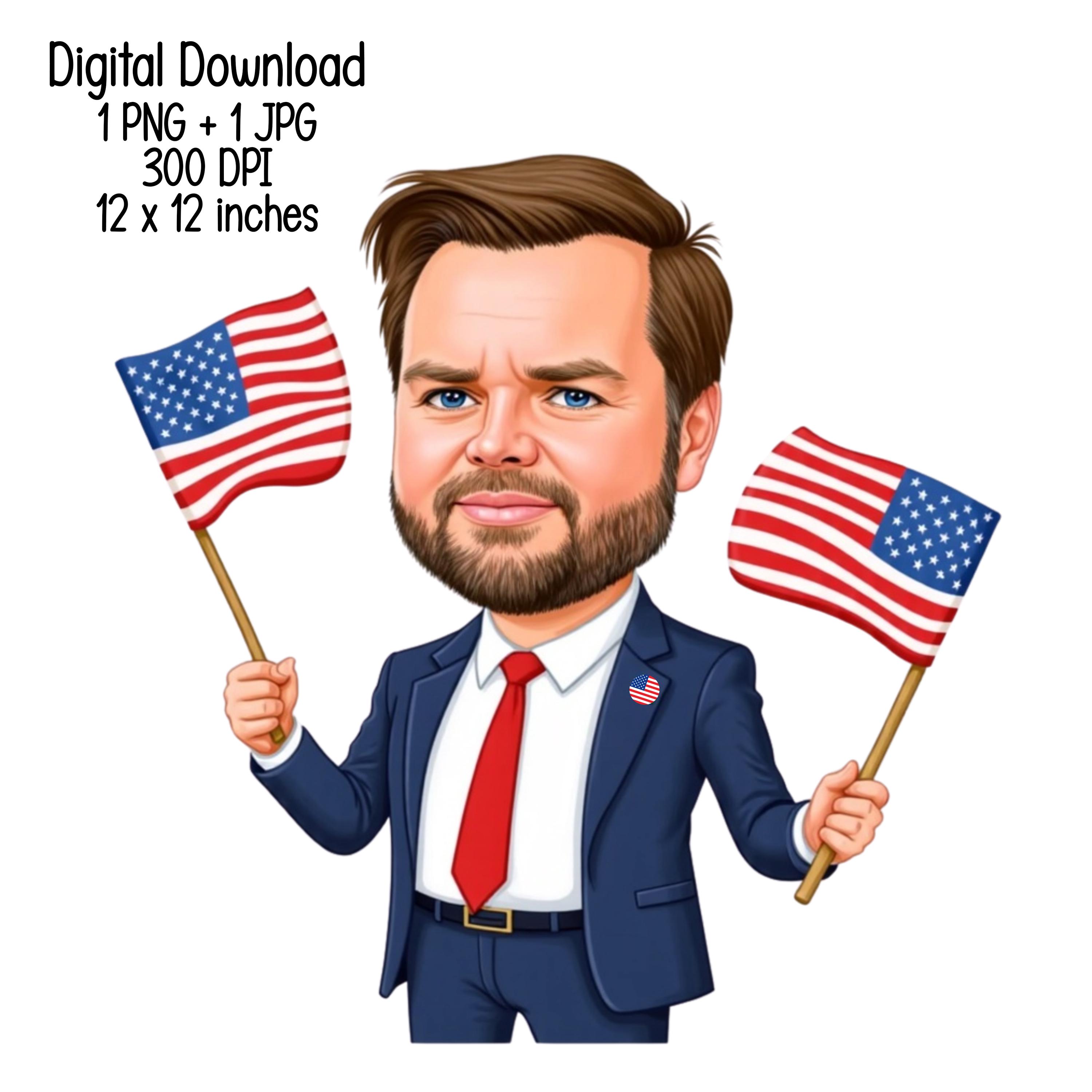 JD Vance Patriotic USA Flags Digital Download Clipart Illustration ...