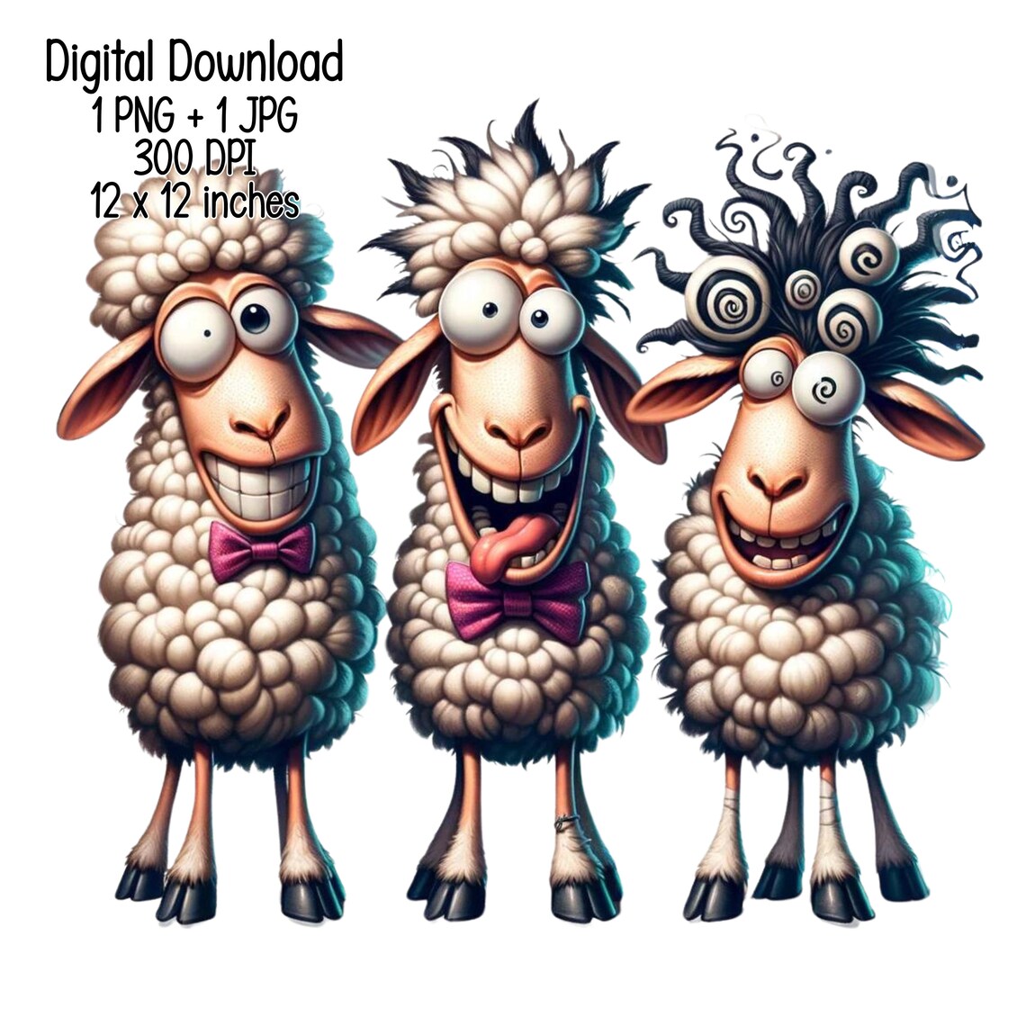 Crazy Sheep Besties Digital Download Humorous Flock Illustration ...
