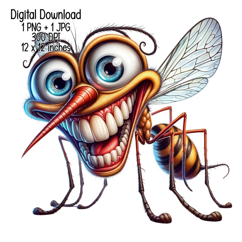 2 Mosquito Humorous Illustration Digital Download Funny Bug Clipart ...