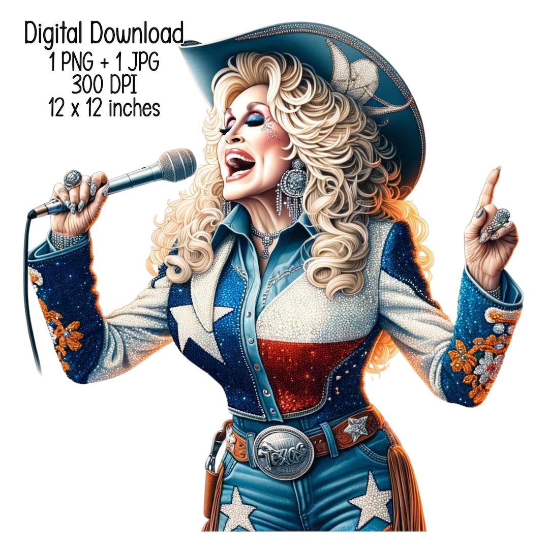 2 Dolly Parton Texas Vibe Illustration Digital Download Clipart PNG JPG ...