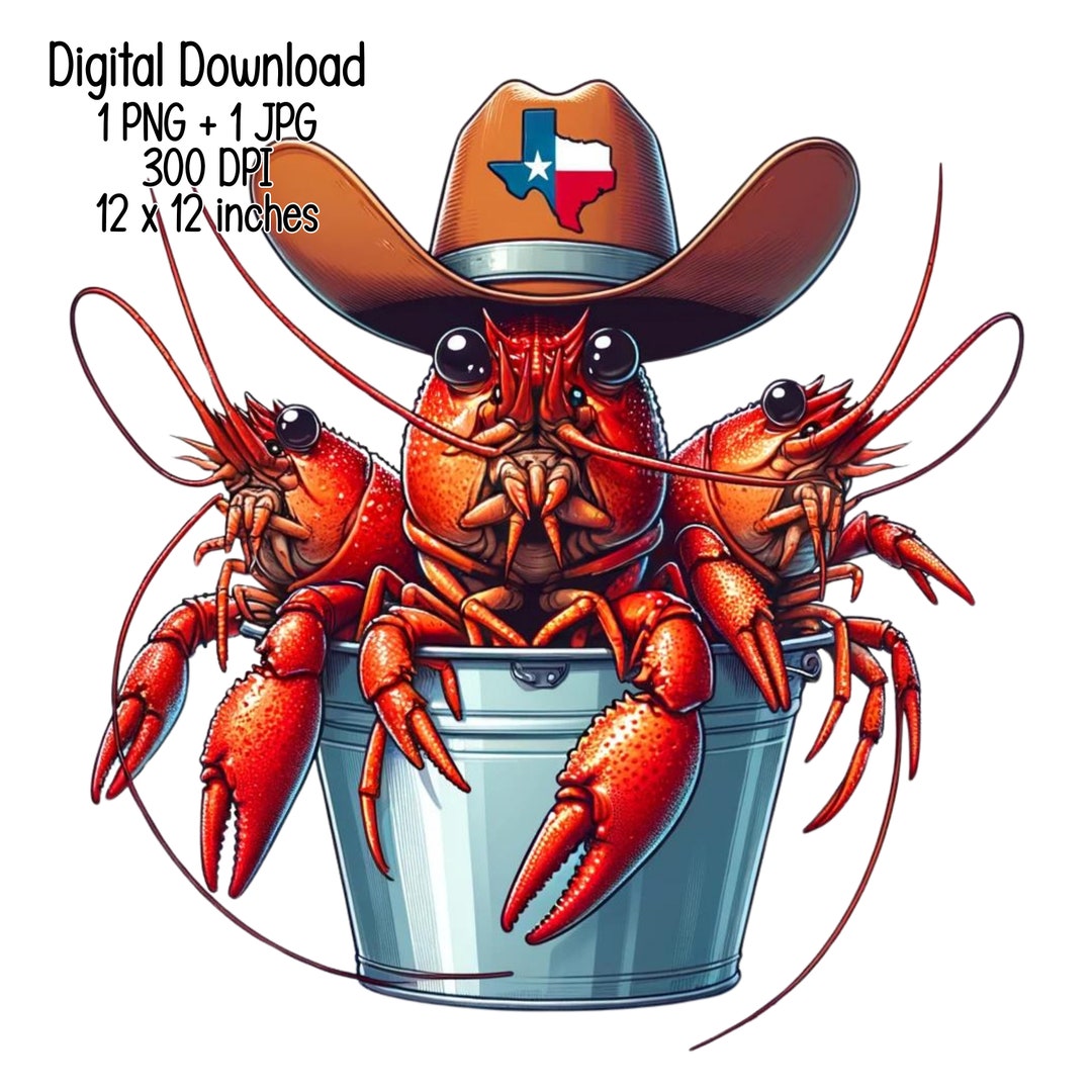 Texan Crayfish in a Bucket Wearing a Cowboy Hat Watercolor Clipart ...