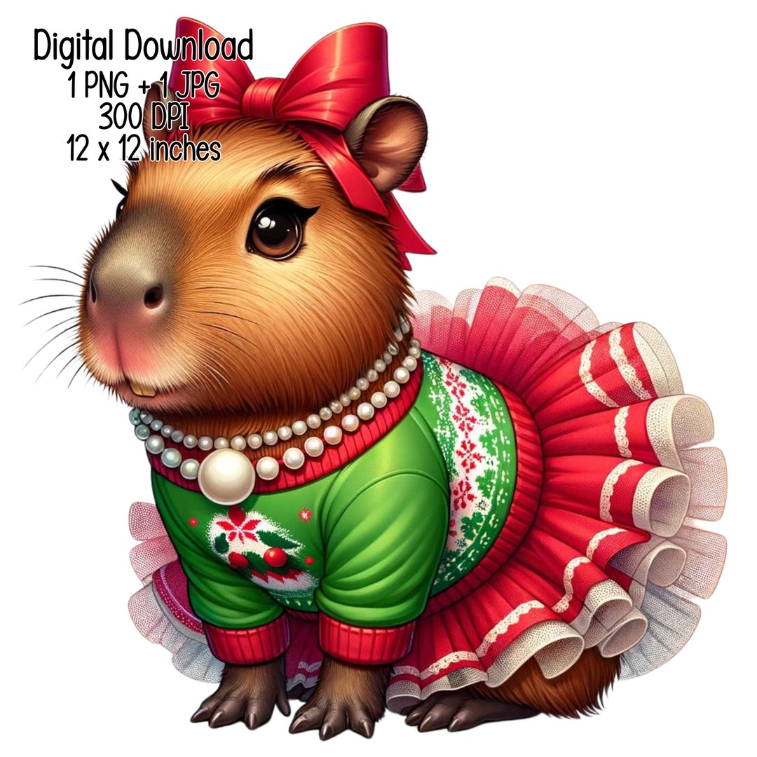 Christmas Capybara Digital Download Illustration Capa in Holiday Spirit ...