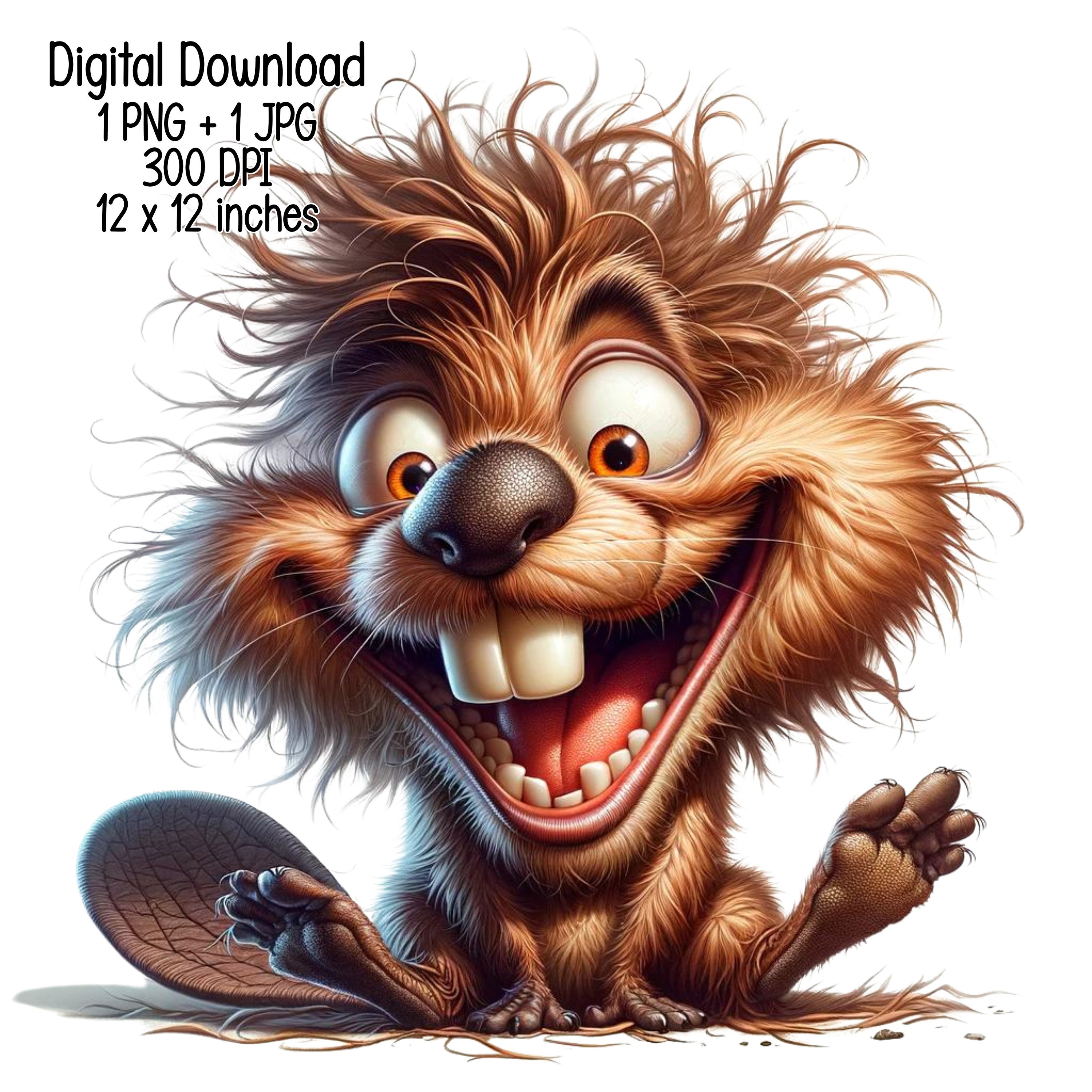 Crazy Beaver Humorous Illustration Digital Download Funny Animal ...