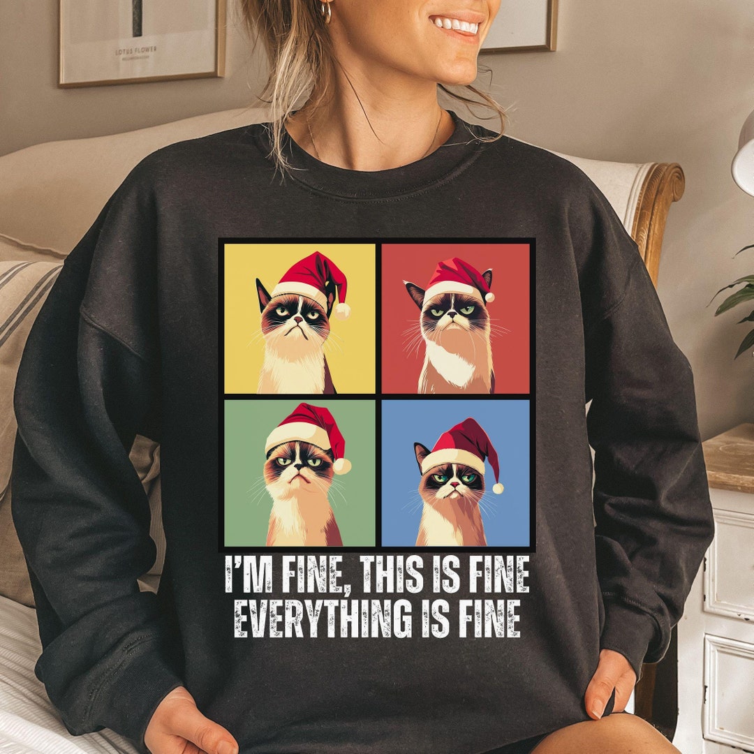 Grumpy Cat Christmas - Humorous "i’m Fine, This is Fine" Christmas T ...