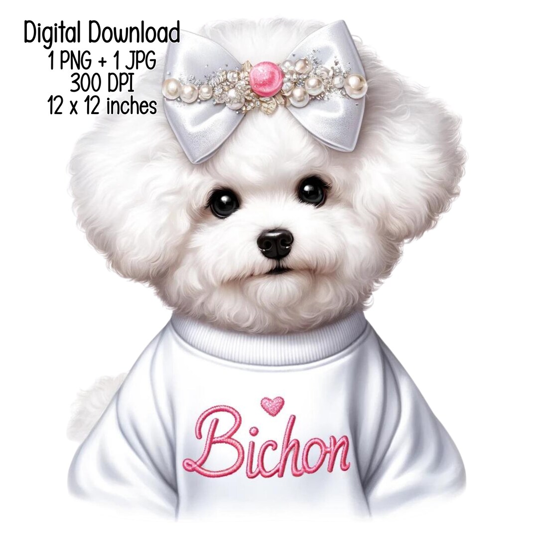 Cute Bichon Frisé Digital Download Adorable White Dog Illustration ...