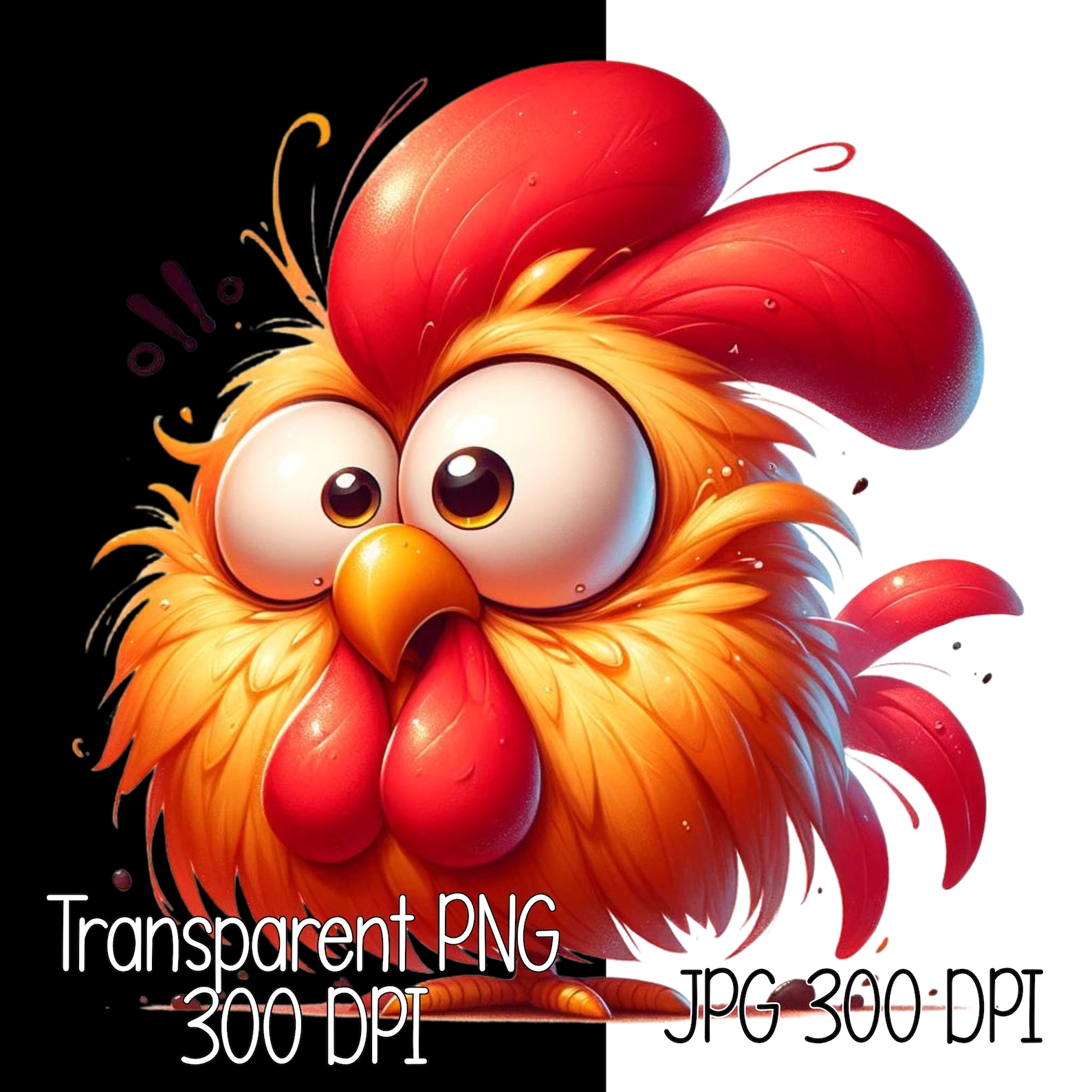Funny Cute Colorful Humorous Rooster Bird Illustration Clipart ...
