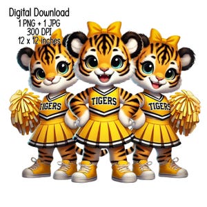 Cute Tiger Cheerleaders in Yellow Uniform for Tigers Team - Clipart ...