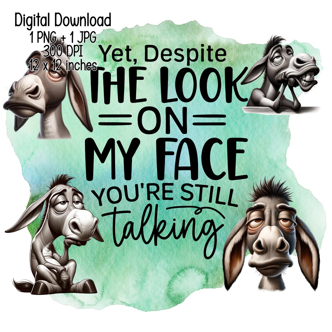 Humorous Sarcastic Donkey Clipart Illustration Commercial Use ...
