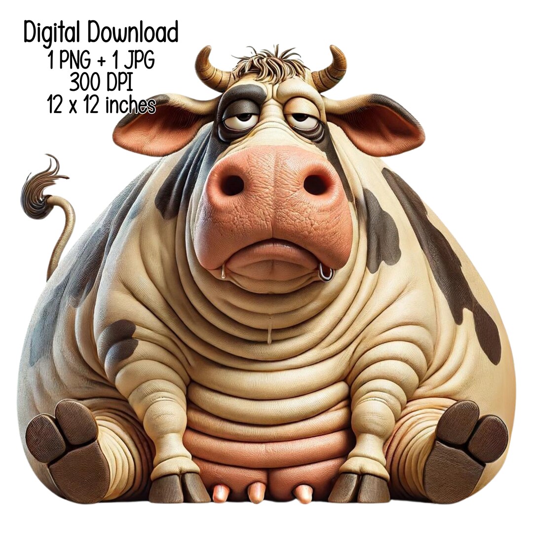 Comical Depressed Cow Clipart Illustration - Digital Download ...