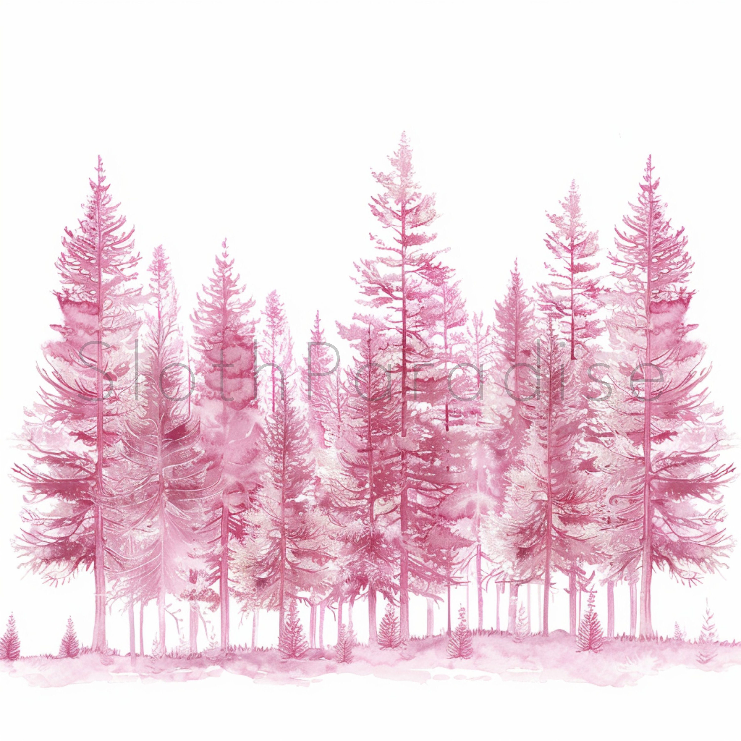 9 JPG Pink Pine Tree Forest Digital Download Monochrome Forest ...