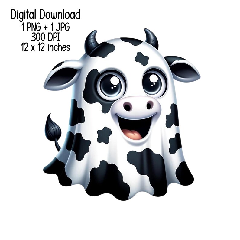 Cute Adorable Cow Ghost Transparent PNG JPG Humorous Halloween Clipart ...