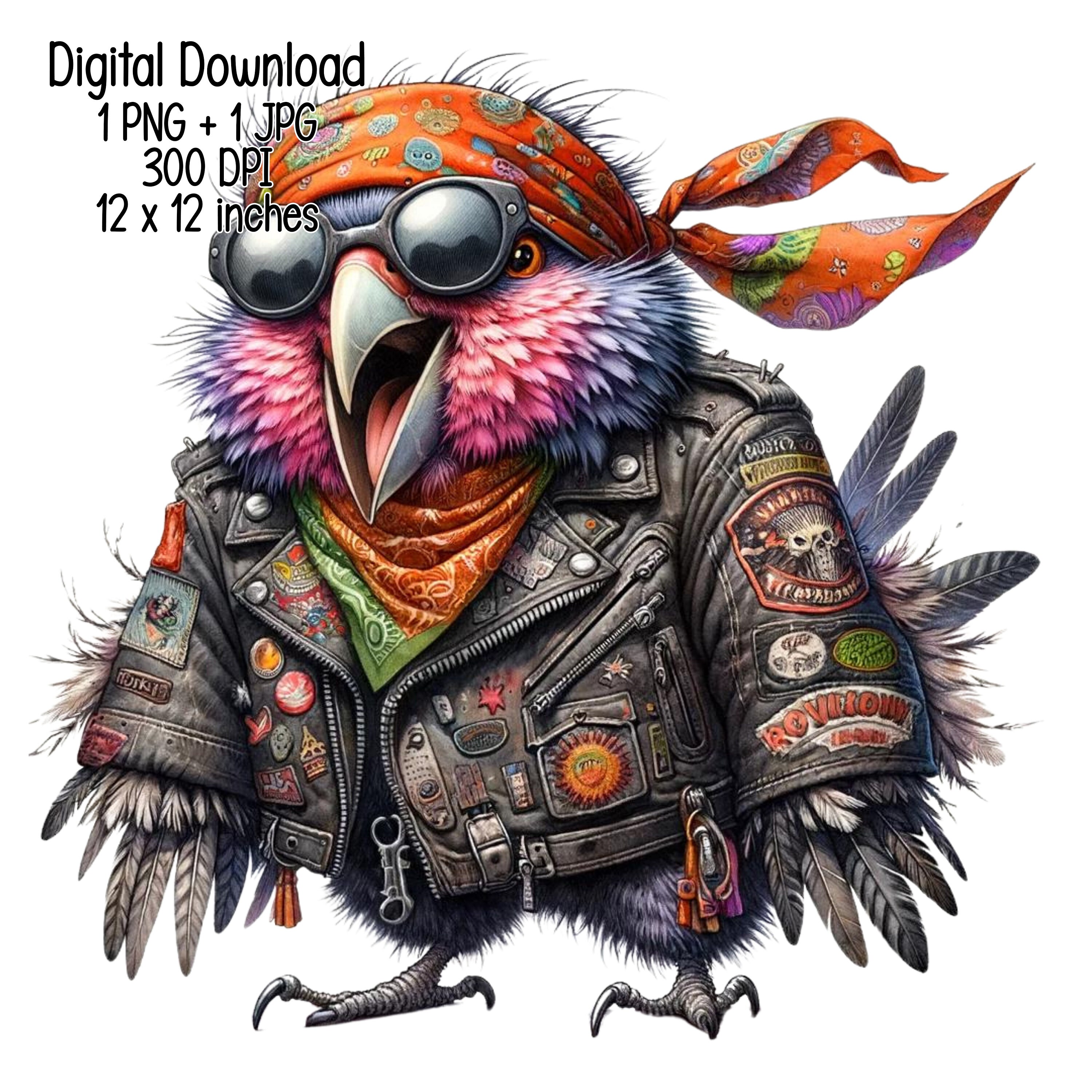 Crazy Bird Biker in Leather Jacket and Glasses Clipart Commercial Use ...