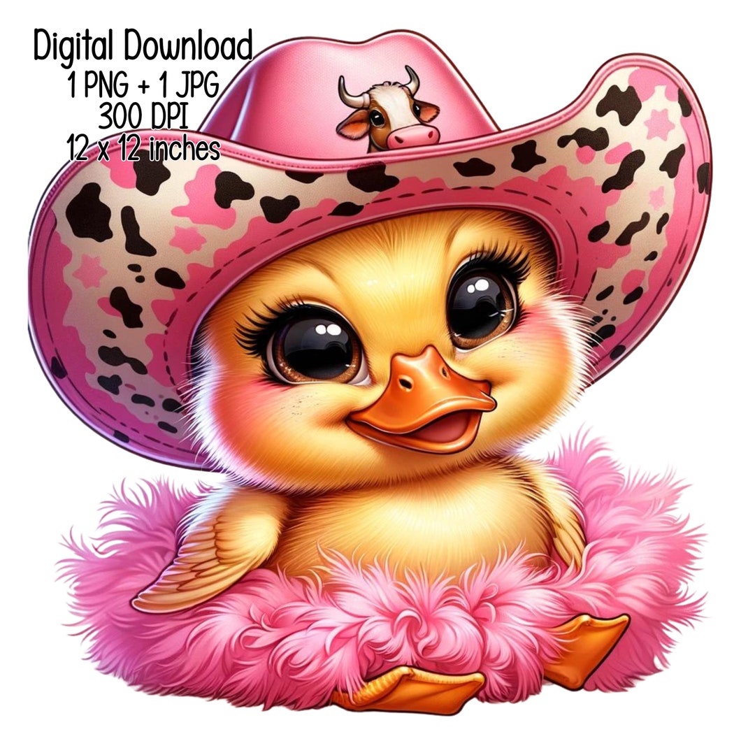 Cute Pink Baby Duck in Texas Vibes Watercolor Clipart Commercial Use ...