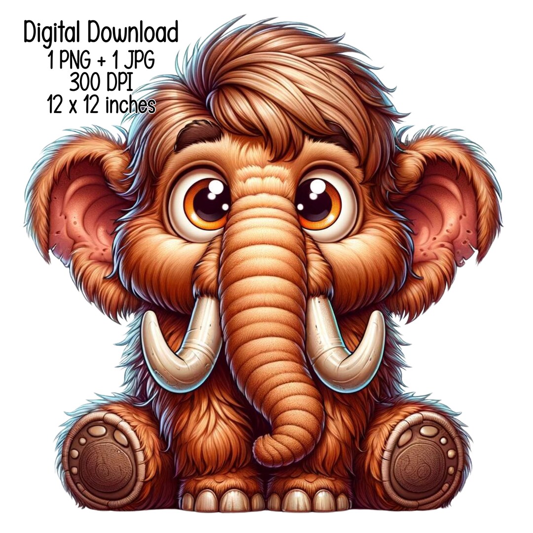 Cute Adorable Mammoth From Ice Age Illustration for Kids | Digital ...