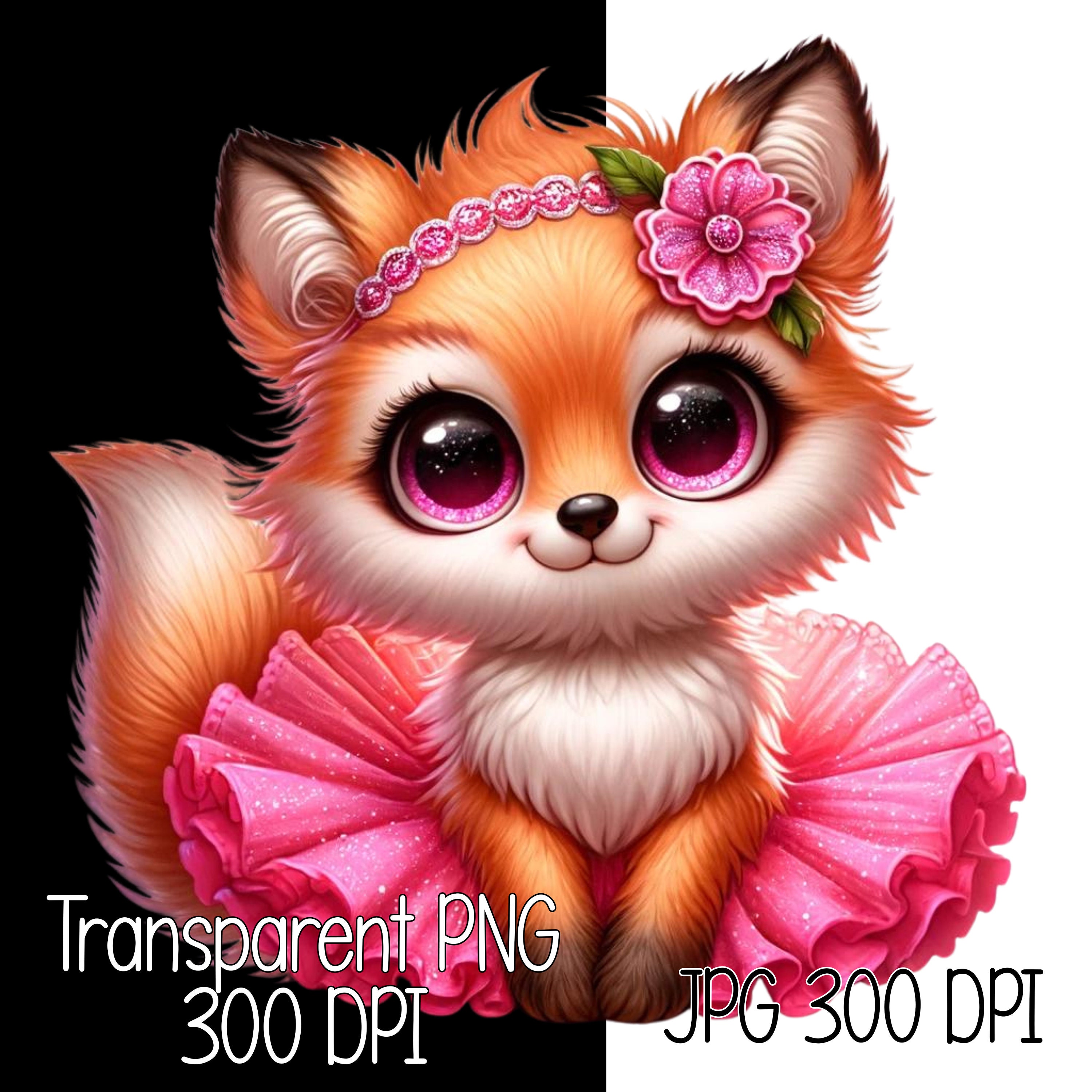 Cute Adorable Baby Fox in Pink Tutu With a Headband Clipart Commercial ...