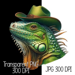 Texan Iguana Wearing a Small Cowboy Hat Watercolor Clipart Commercial ...