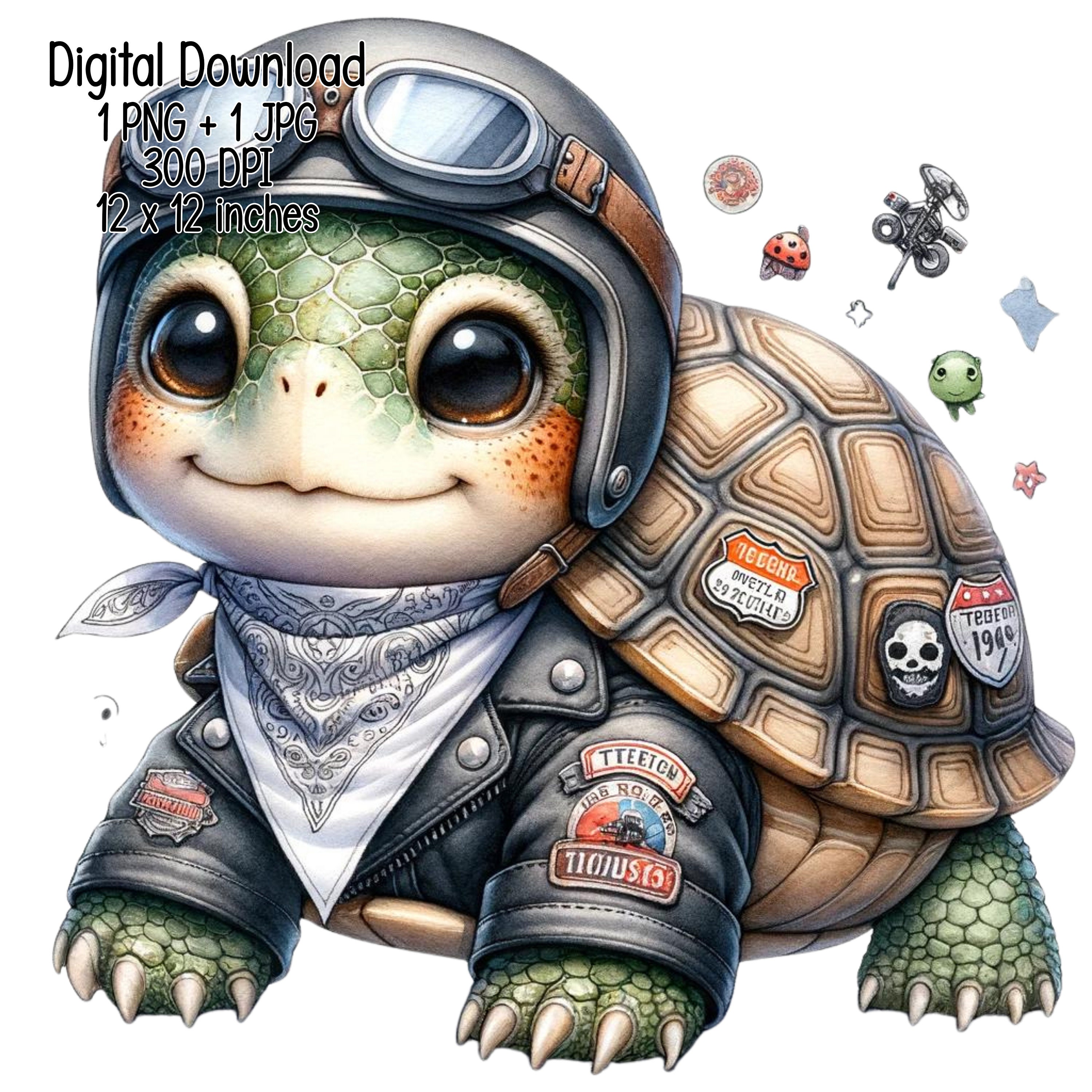 Biker Turtle With Bandana Kids Watercolor Clipart Illustration ...