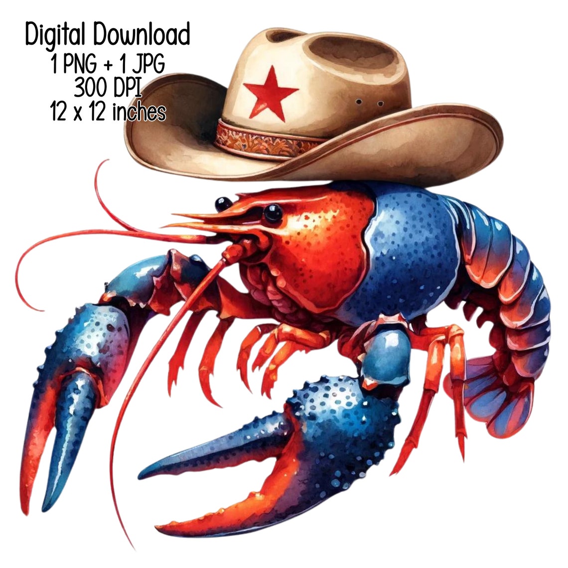 Texan Crayfish Wearing a Cowboy Hat Watercolor Clipart Commercial Use ...