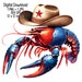 Texan Crayfish Wearing a Cowboy Hat Watercolor Clipart Commercial Use ...