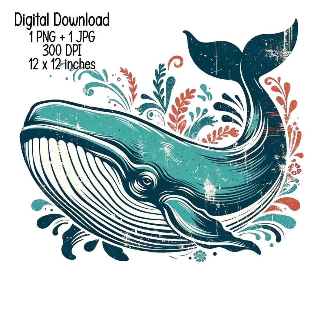 Vintage Vibe Whale Illustration | Digital Download | Watercolor Clipart ...