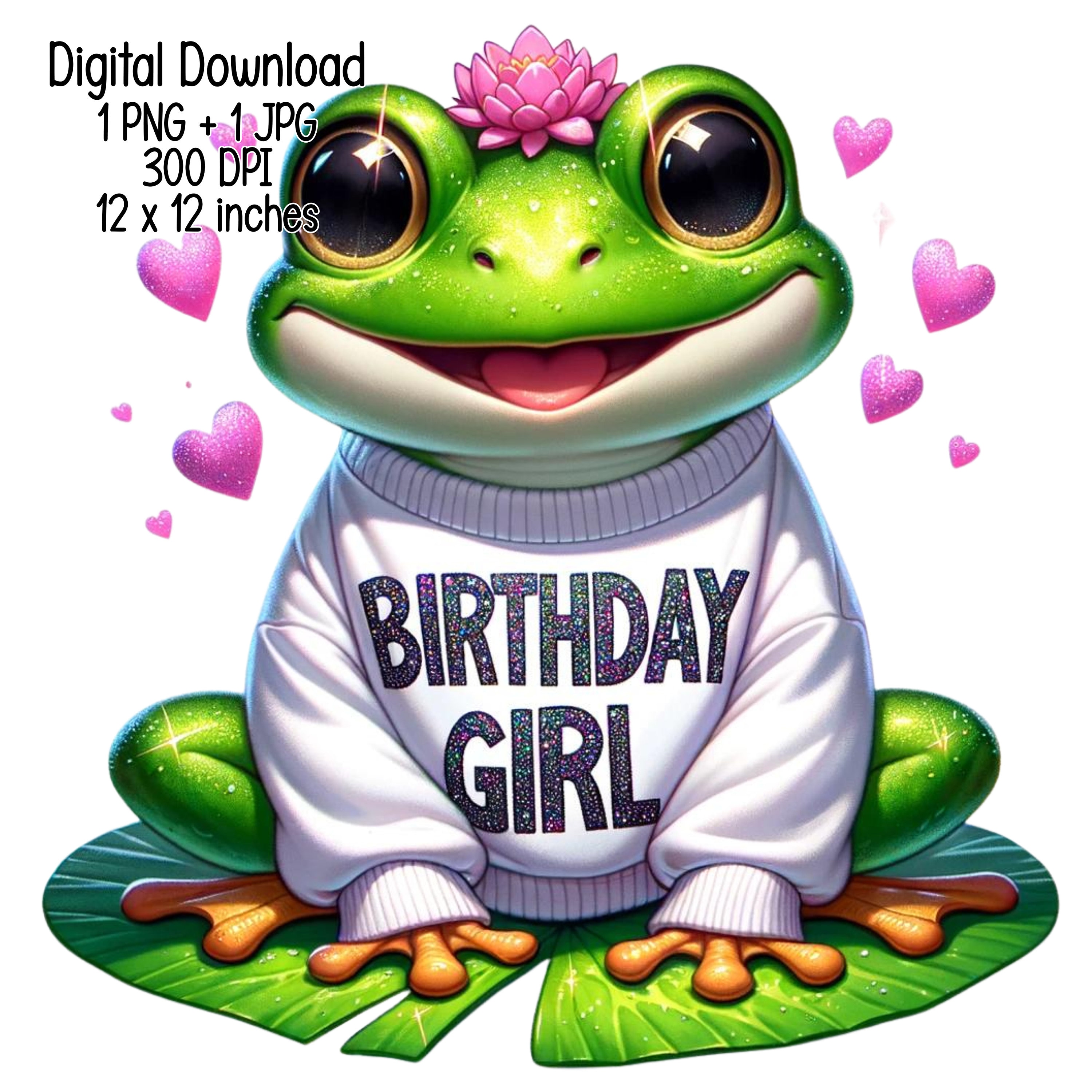 Cute Frog Birthday Girl in Pond Digital Download Birthday Illustration ...