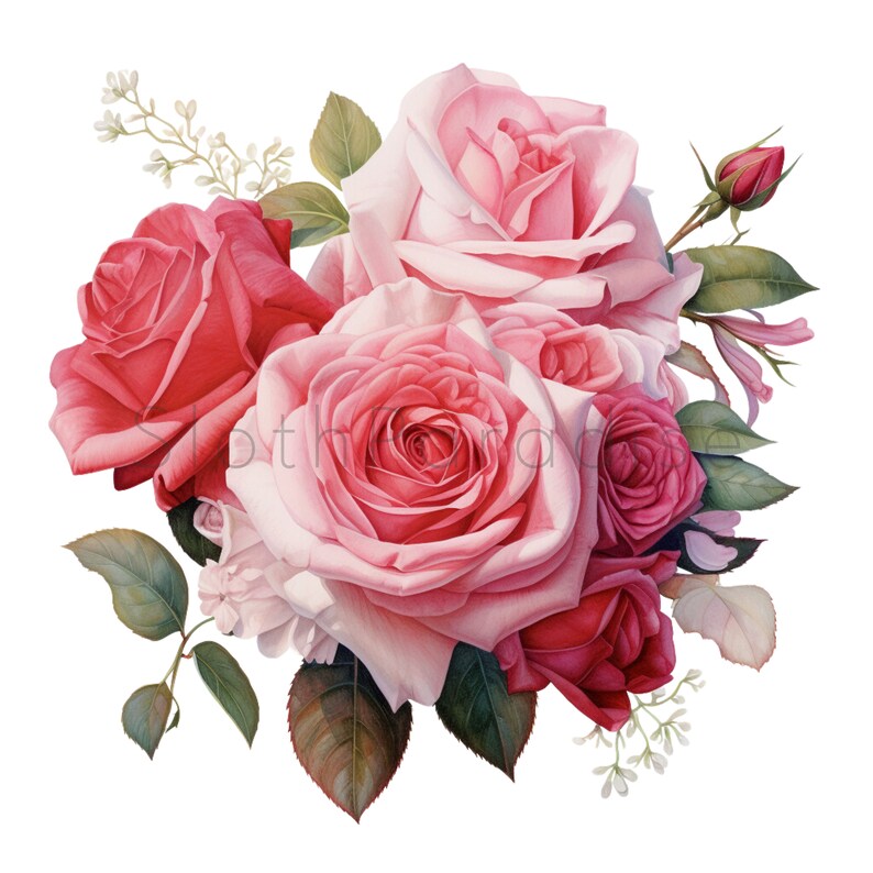 12 PNG Red and Pink Rose Bouquets Transparent Clipart Digital Download ...