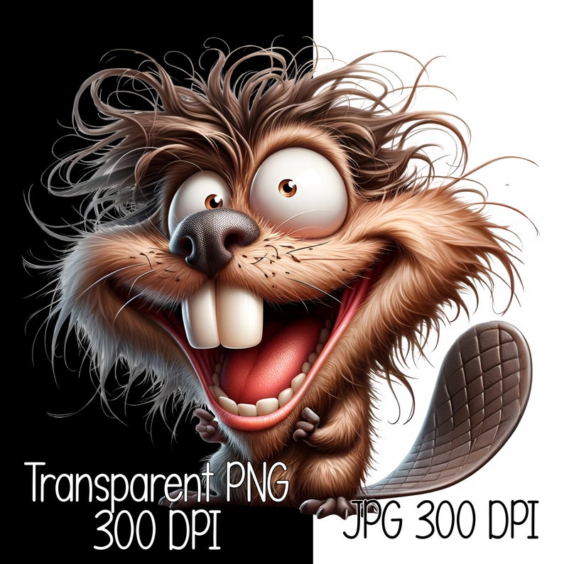 Crazy Beaver Humorous Illustration Digital Download Funny Animal ...