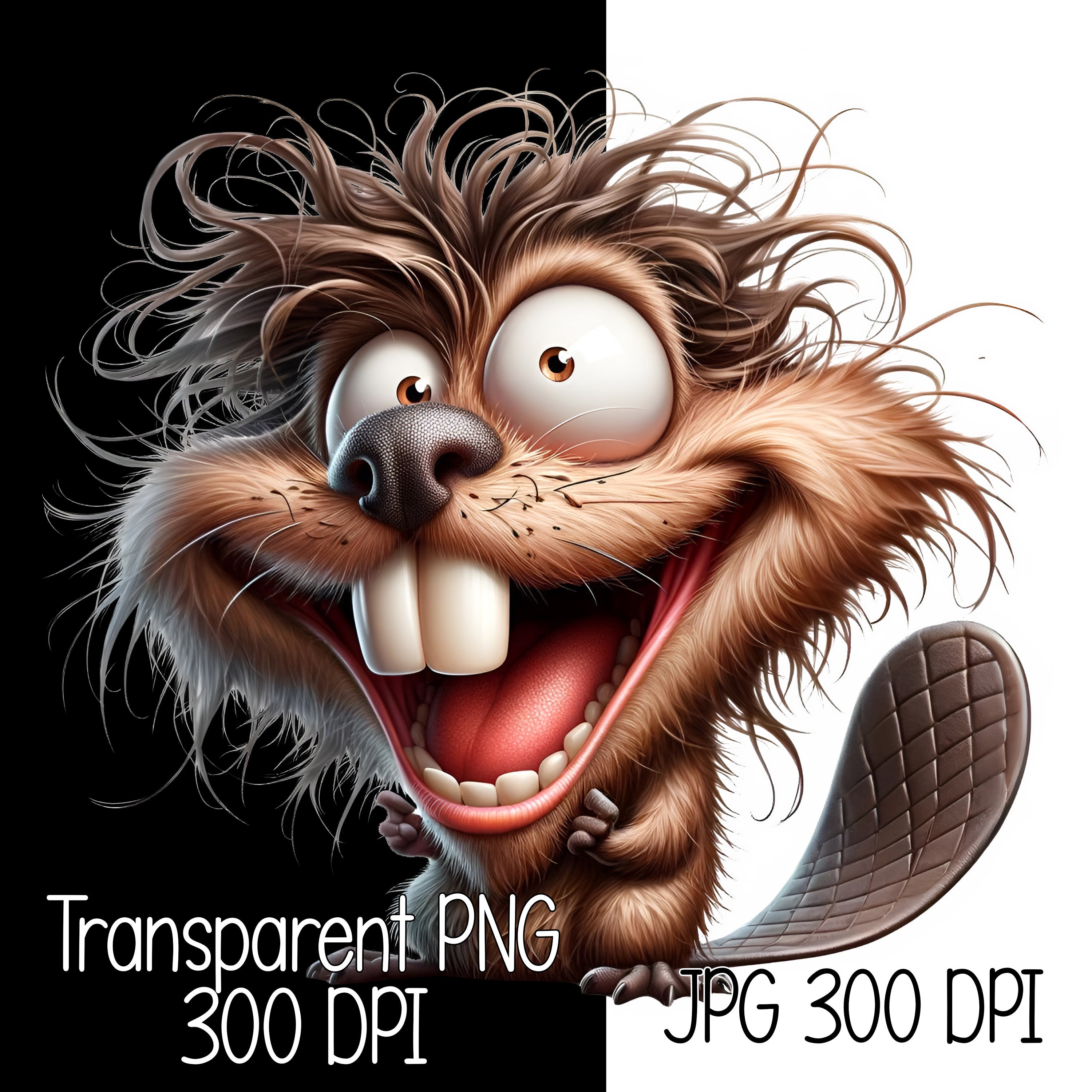 Crazy Beaver Humorous Illustration Digital Download Funny Animal ...